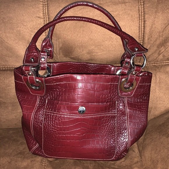 Nine West | Bags | Nine West Dark Red Gator Print Handbag | Poshmark